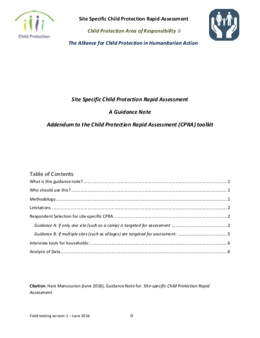 Site Specific Child Protection Rapid Assessment: A guidance note | The ...